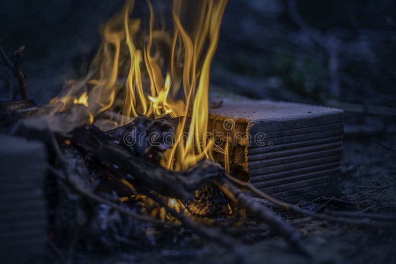 Preparing Embers for Turkish Barbecue. Fire Flames Close-up. Stock ...
