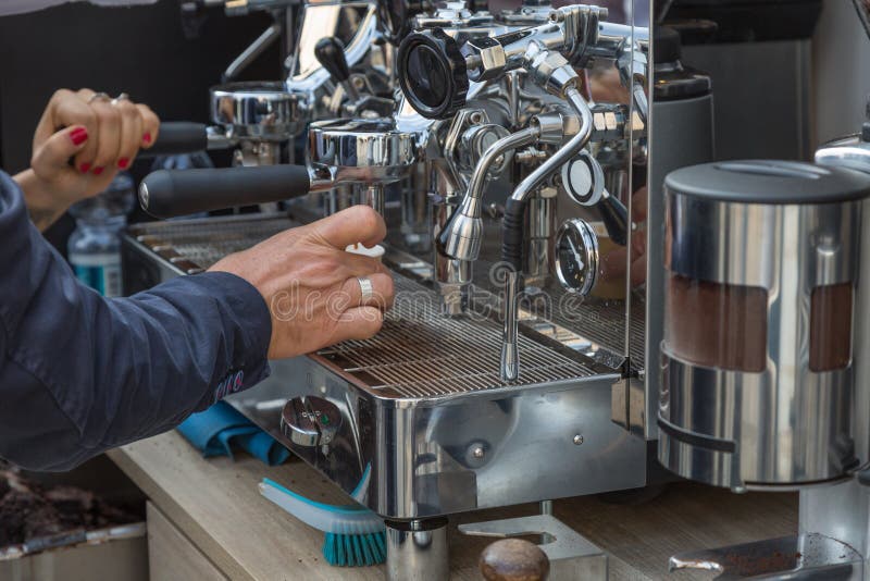 Preparing Espresso Coffee stock photo. Image of maker - 99744710