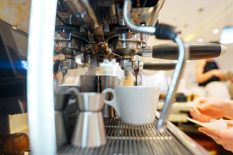 Preparing Espresso in a Modern Cafe during Busy Morning Hours Stock ...