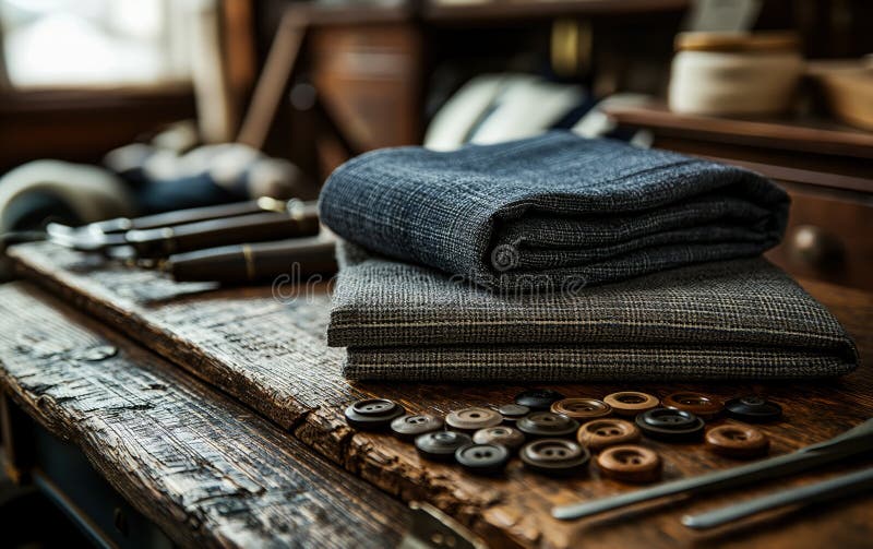 Preparing Fabrics and Buttons in a Workshop Stock Illustration ...