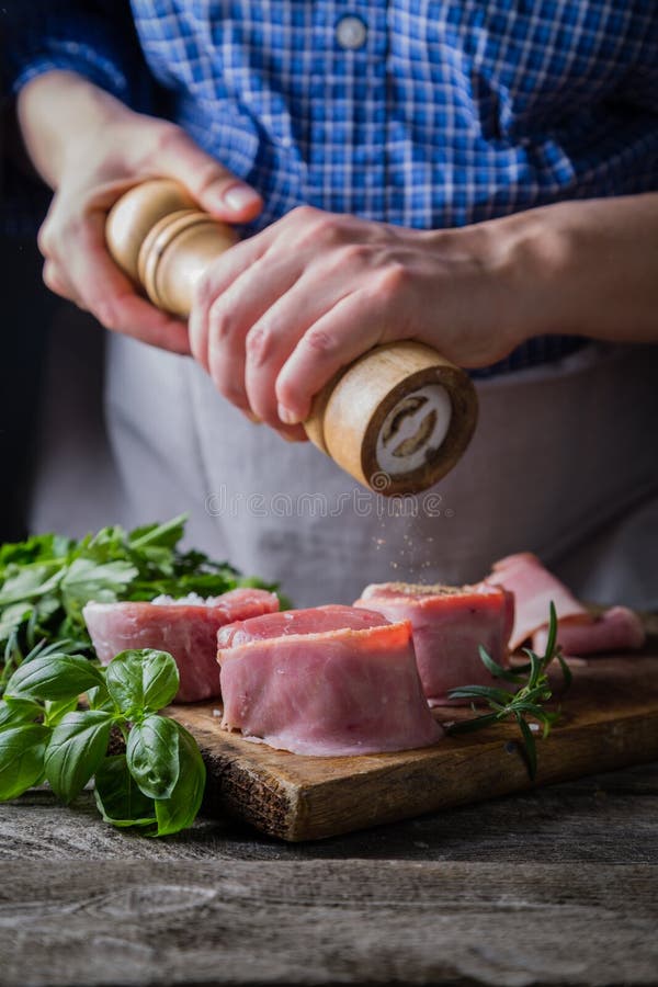 Preparing Filet Mignon - Hands Seasoning the Steak Stock Image - Image ...