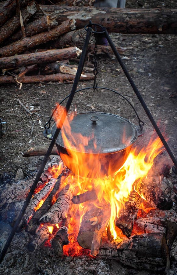 Cooking in Cauldron on the Open Fire Stock Image - Image of black ...