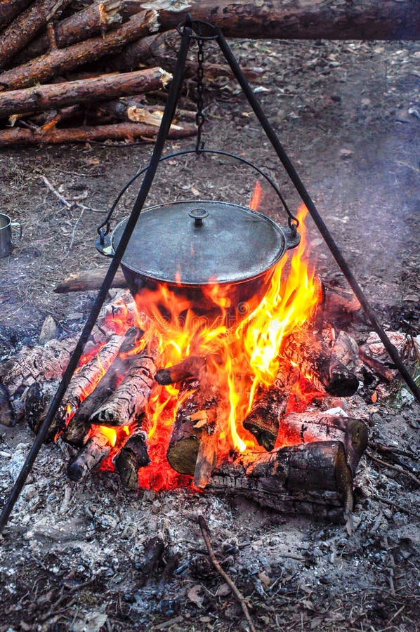 Cooking in Cauldron on the Open Fire Stock Image - Image of black ...
