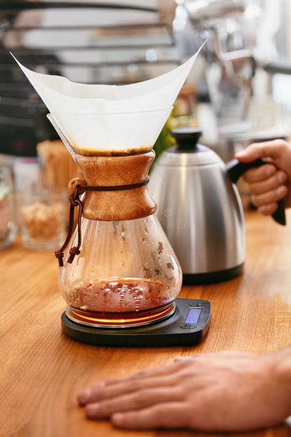 Preparing Coffee with Filter Brewer in Cafe Stock Photo - Image of ...