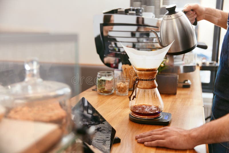 Preparing Coffee with Filter Brewer in Cafe Stock Photo - Image of ...