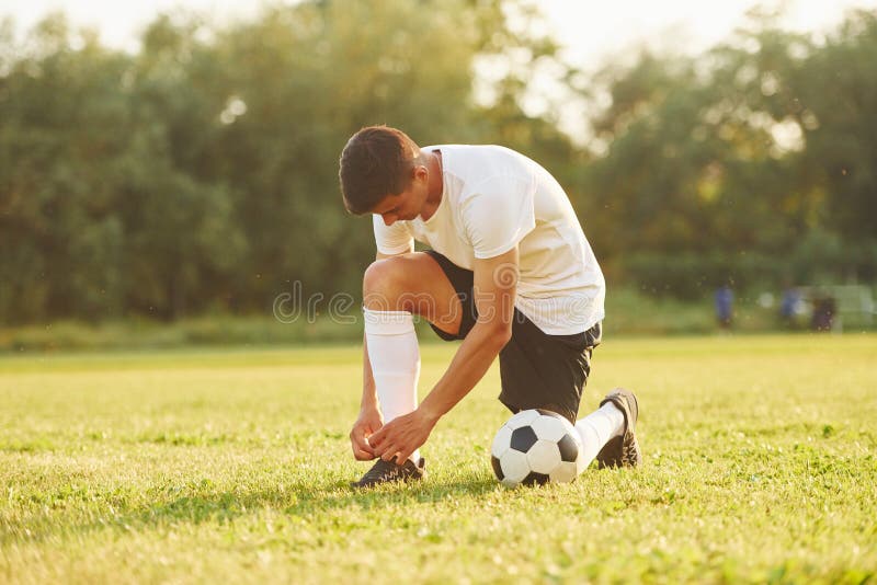 Preparing for the Game. Young Soccer Player Have Training on the ...