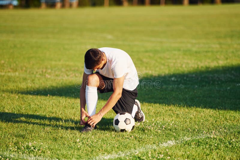 Preparing for the Game. Young Soccer Player Have Training on the ...