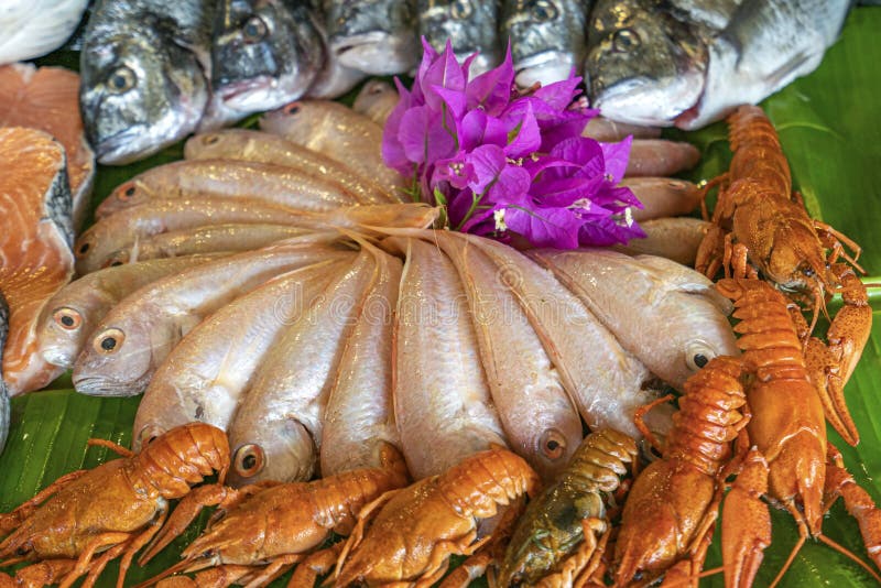 Preparing and Grilling Delicious Fish and Seafoods Stock Photo - Image ...