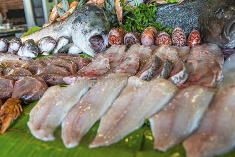 Preparing and Grilling Delicious Fish and Seafoods Stock Photo - Image ...