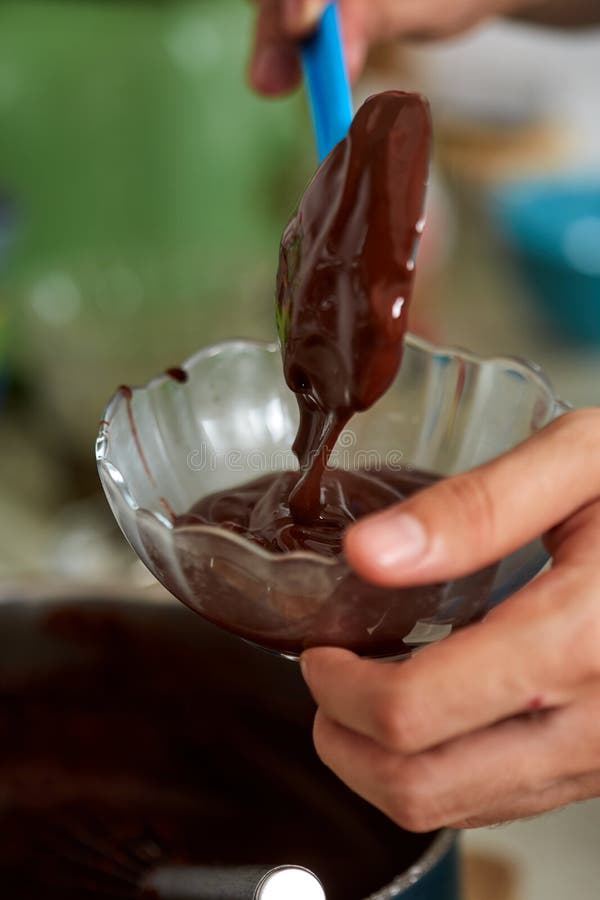 Preparing Homemade Chocolate Pudding, Closeup on Hands Stock Photo ...