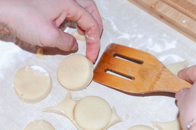 Preparing Homemade Dough for Baking with Wooden Spatula Stock Photo ...
