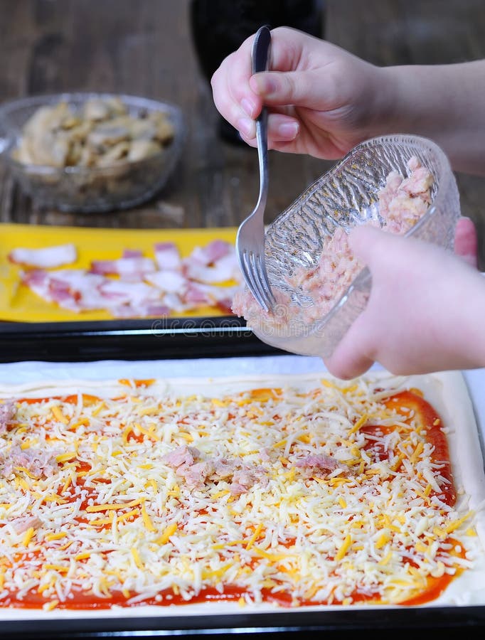 Preparing homemade pizza. stock photo. Image of ingredients - 49750850
