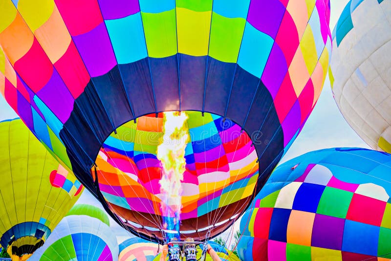 Preparing a Hot Air Balloon To Start the Flight, Heated by Air Stock ...