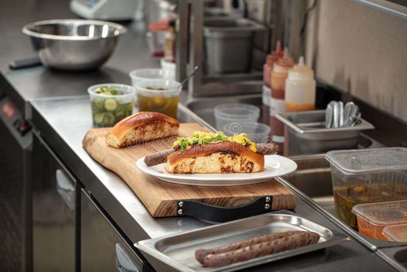 Preparing Hot Dogs Diner Kitchen Counter Stock Photos - Free & Royalty ...