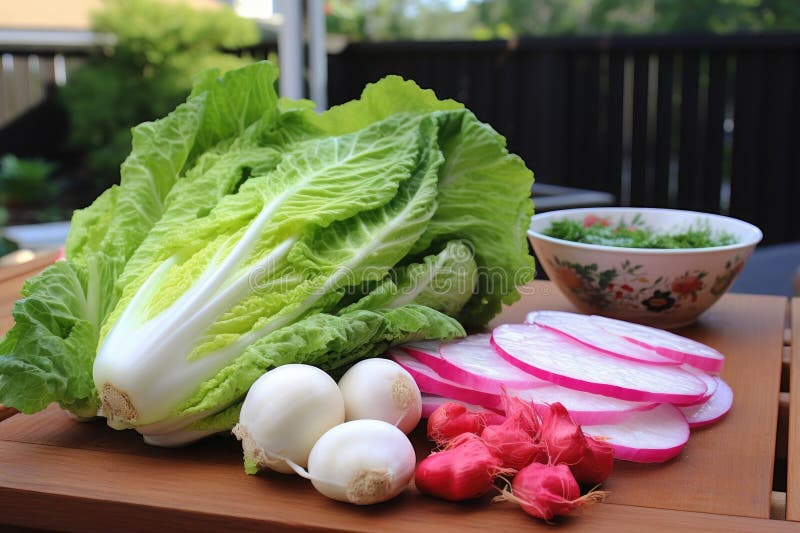 Preparing Ingredients: Napa Cabbage and Radish Stock Image - Image of ...