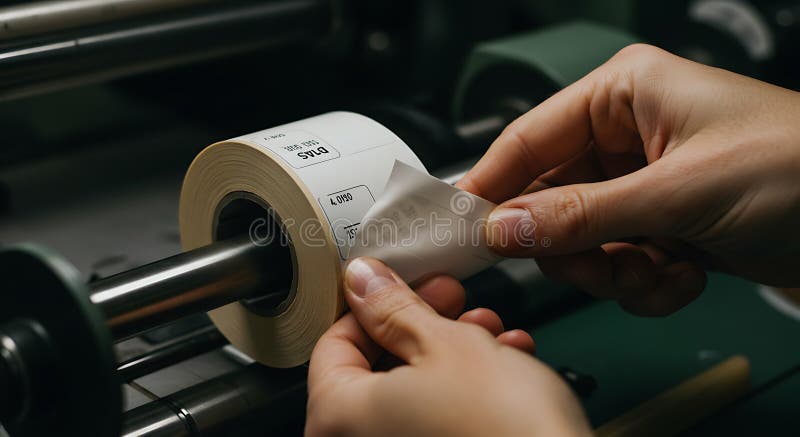 Preparing Label Roll with Hands for Printing and Manufacturing Process ...