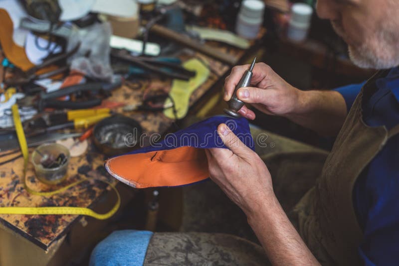 Preparing Leather Form of a Shoe Stock Photo - Image of craftsman ...