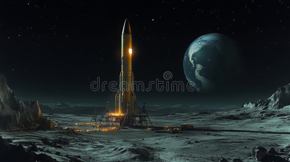 Preparing for a Monumental Rocket Launch on the Moon with Earth in the ...
