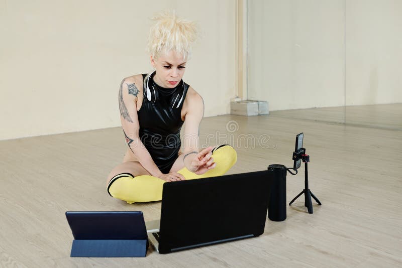 Preparing for Online Dance Lesson Stock Photo - Image of serious ...