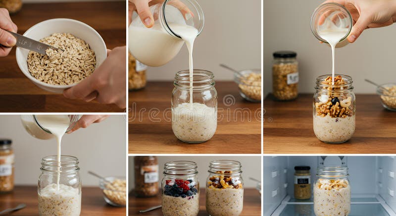 Preparing Overnight Oats: a Step-by-Step Guide with Rolled Oats, Milk ...
