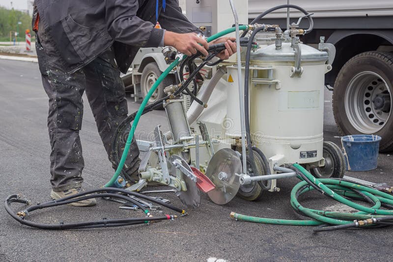 Marking Machine Ready for Paint a Pedestrian Crosswalk Stock Image ...