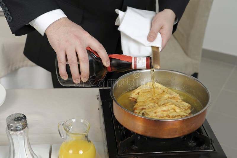 Preparing pancakes flamb editorial photo. Image of snack - 23708851
