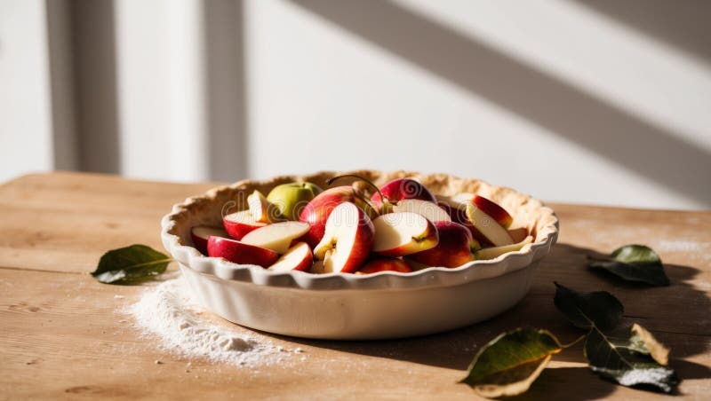 Preparing Pastry for Apple Pie with Fresh Red Apples in a Baking Dish ...