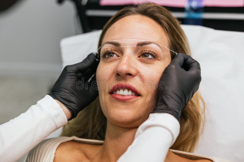 Preparing Microblading Precise Eyebrow Design Thread Marking Stock ...