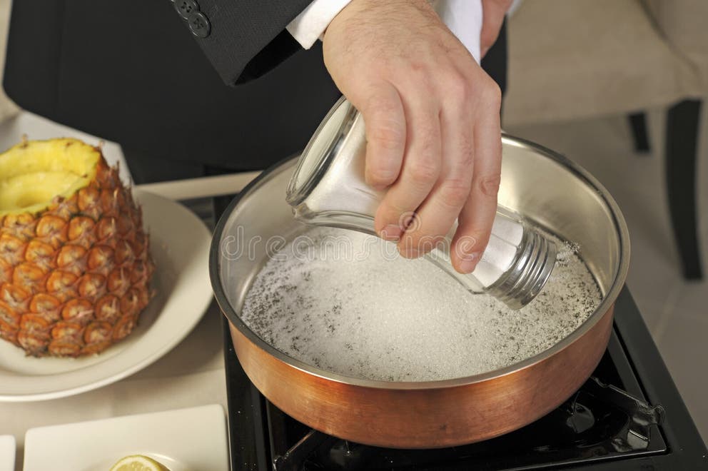 Preparing a Pineapple Flamb Stock Photo - Image of affordable ...