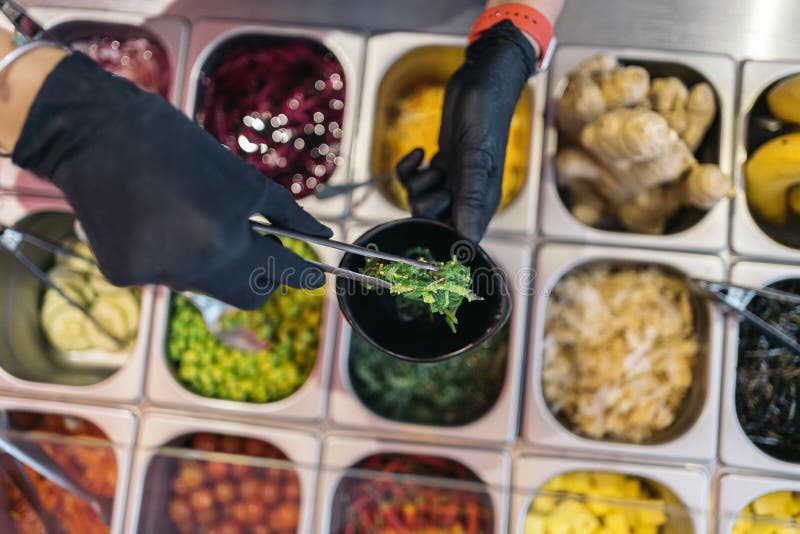 Preparing Poke Bowl in Restaurant Stock Photo - Image of avocado ...