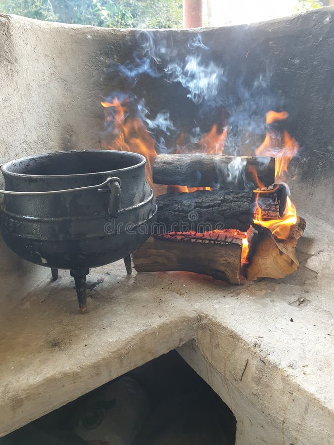 Preparing Pot for Cooking on Fire Stock Image - Image of wheel ...