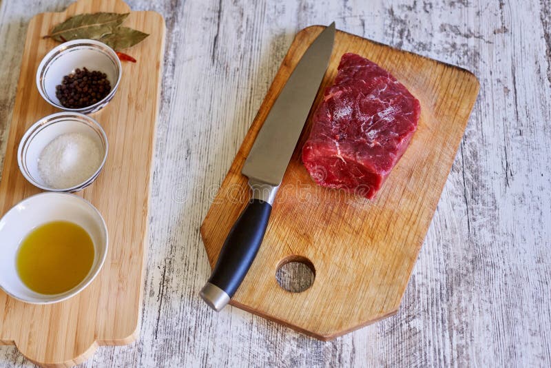 Preparing Raw Meat for Cooking Steak Stock Image - Image of meat, board ...