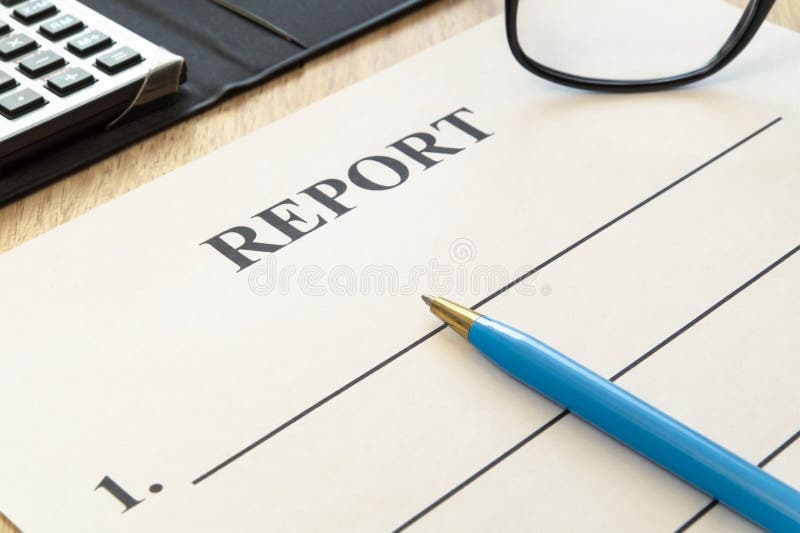 We are Preparing a Report - a Form To Fill in on a Rustic Table Stock ...