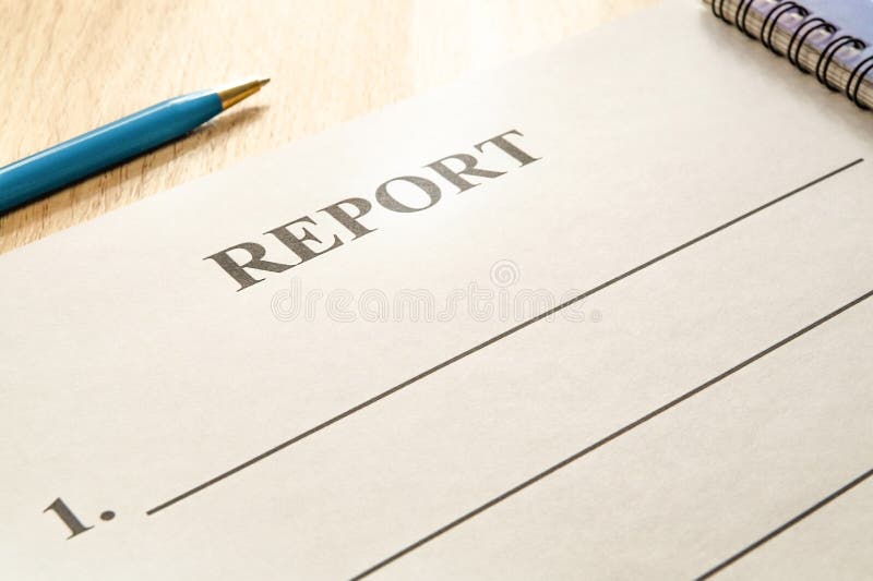 We are Preparing a Report - a Form To Fill in on a Rustic Table Stock ...