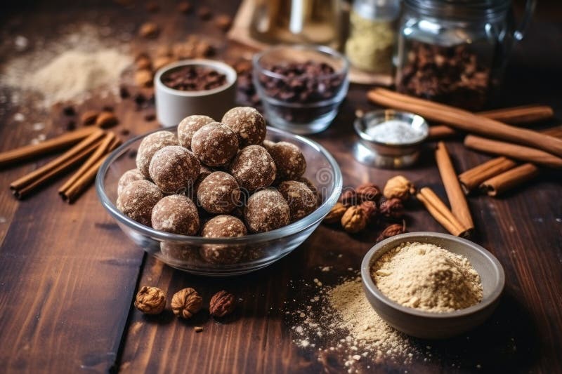 Preparing Rich Nut Balls on a Wooden Table Stock Photo - Image of ...