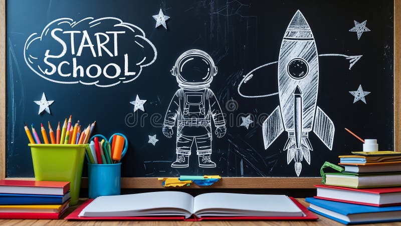Preparing for School with Space Themed Chalkboard Art Stock ...