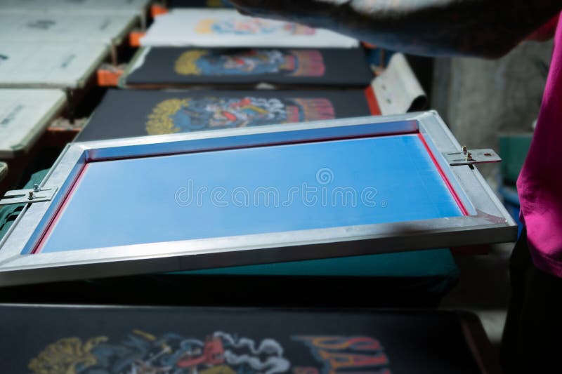 Preparing a Screen Printing Frame on the Print Table Stock Image ...
