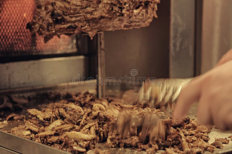 Preparing Shawarma Cutting Meat Stock Photo - Image of cuts, doner ...