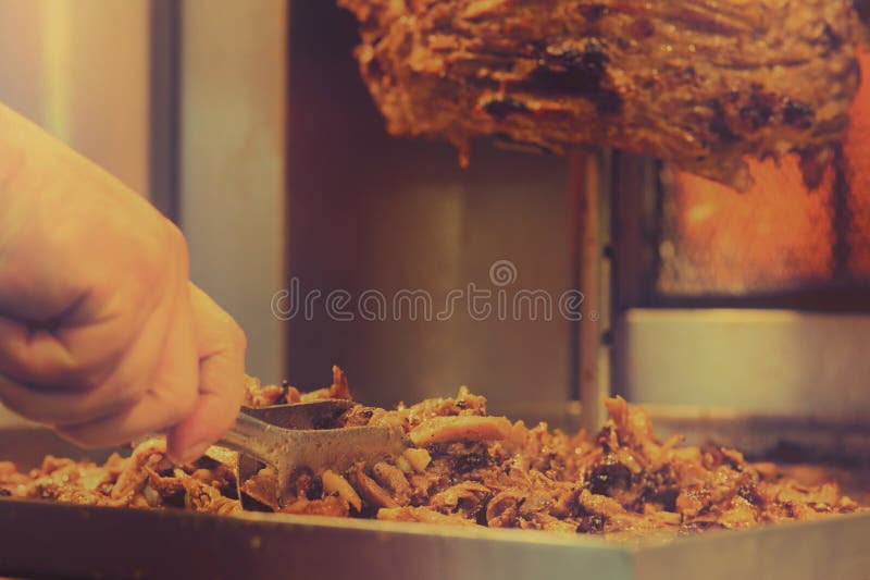 Preparing Shawarma Cutting Meat Stock Image - Image of kebab, cutting ...