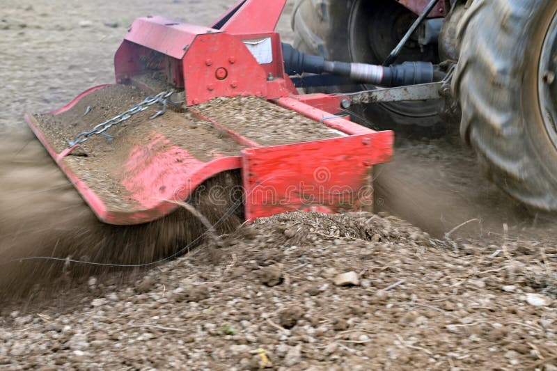 Preparing Soil for Planting Using Tractor with Rotary Tiller Cultivator ...
