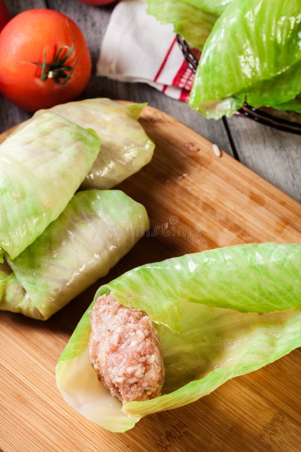 Preparing of Stuffed Cabbage Stock Photo - Image of rolls, vegetable ...