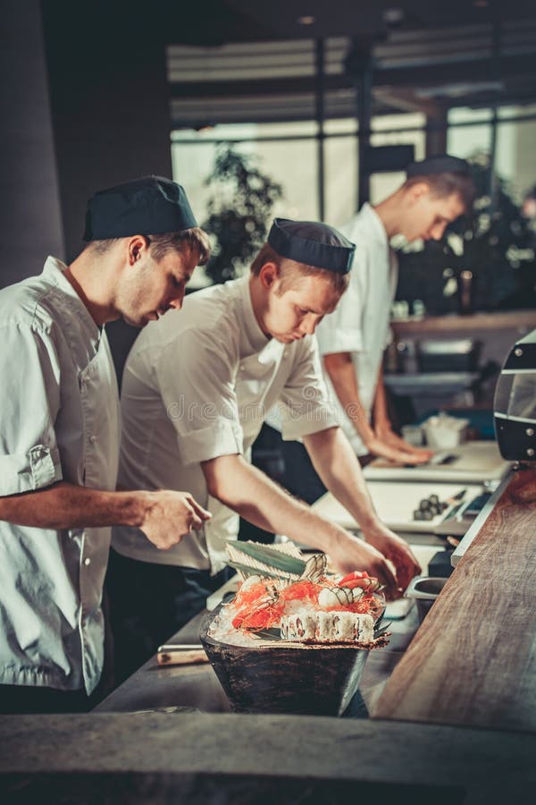 Preparing Sushi Set in Restaurant Kitchen Stock Photo - Image of asian ...