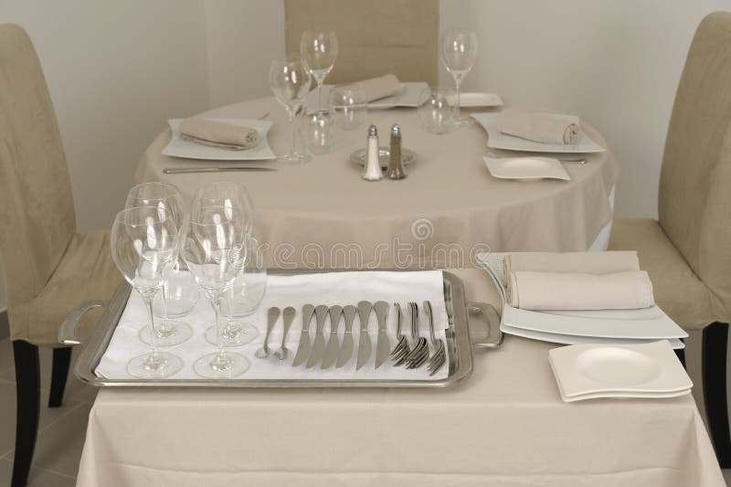 Preparing a Table in a Restaurant Stock Image - Image of plate, banquet ...