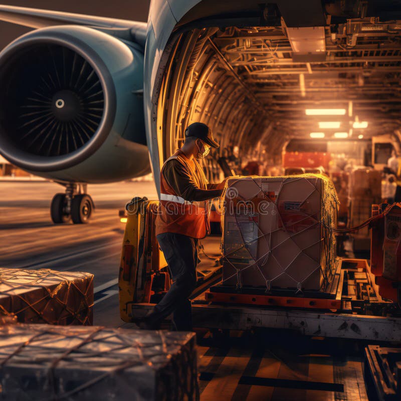 Preparing for Takeoff: Loading Cargo Onto the Airplane.generative Ai ...