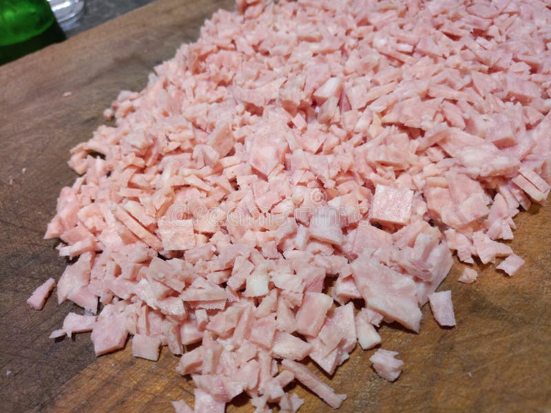 Diced Ham on a Wooden Chopping Board Stock Photo - Image of wooden ...