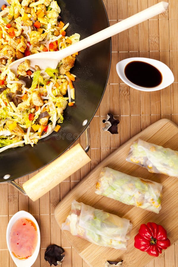 Preparing To Serve Spring Rolls To Eat Stock Image - Image of finger ...