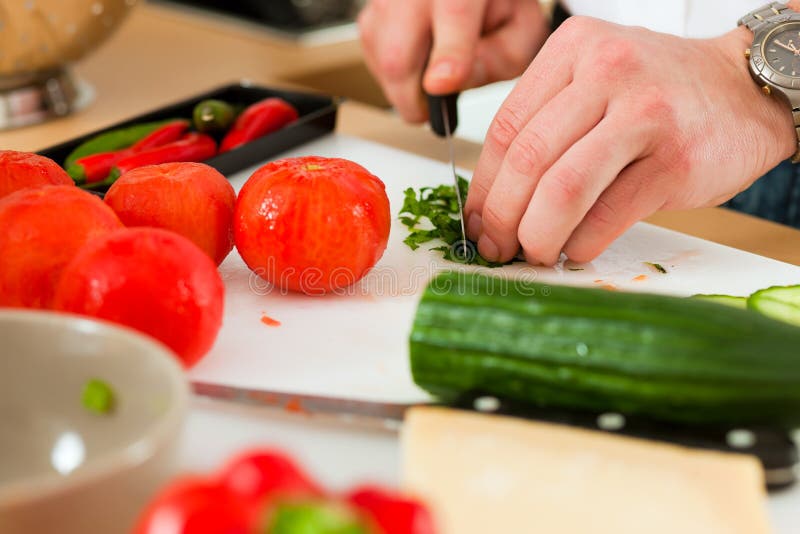 Preparing the Vegetables and Salad Stock Image - Image of cutting, chop ...