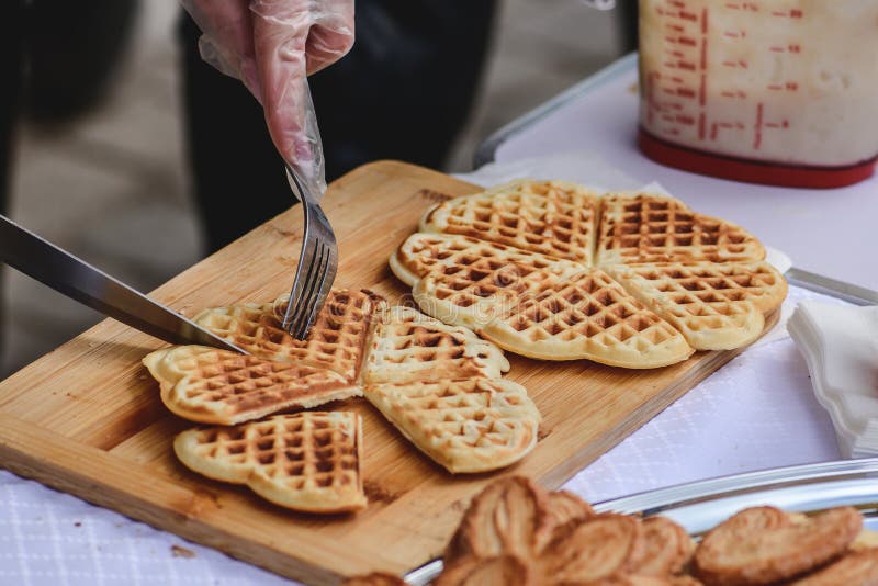 Preparing Waffle Waffles Jam Dish Made Leavened Butter Dough Stock ...