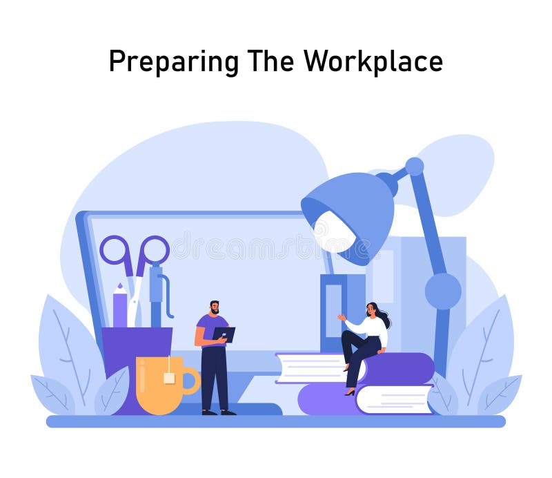 Preparing the Workplace Concept. Employees Gear Up with Essential ...