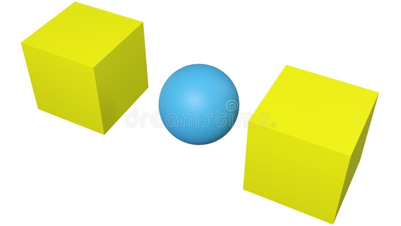 Preposition the Ball is between the Two Boxes 3D Rendering Stock ...